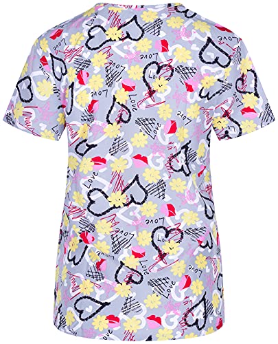 Minty Mint Women's Comfortable Lightweight Durable Soft Stretch Printed V-Neck Medical Scrub Top Dentist Medical Profession Doctor EMT Nurse Veterinarian h7nCJ Light Grey XL