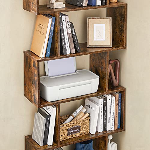 VASAGLE Bookshelf, 6-Tier Bookcase, Tall Display Shelf, Freestanding Divider, for Home Office, Living Room, Bedroom, Study, Rustic Brown