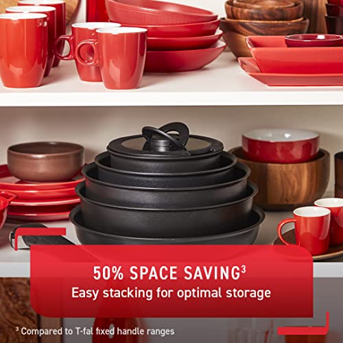 T-fal Ingenio Nonstick Cookware Set 13 Piece Induction Stackable, Removable Handle Pots and Pans, Dishwasher Safe Black
