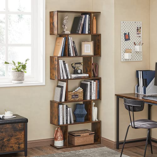 VASAGLE Bookshelf, 6-Tier Bookcase, Tall Display Shelf, Freestanding Divider, for Home Office, Living Room, Bedroom, Study, Rustic Brown