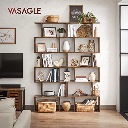 VASAGLE Bookshelf, 6-Tier Bookcase, Tall Display Shelf, Freestanding Divider, for Home Office, Living Room, Bedroom, Study, Rustic Brown