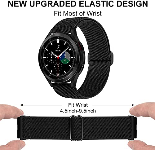 Olytop Elastic Bands for Galaxy Watch 5/4 Bands 44mm 40mm/5 Pro Band, Galaxy Watch 4 Classic Bands 46mm 42mm/Active 2 Women Men, 20mm Stretch Nylon Replacement Strap(Black+Grey)