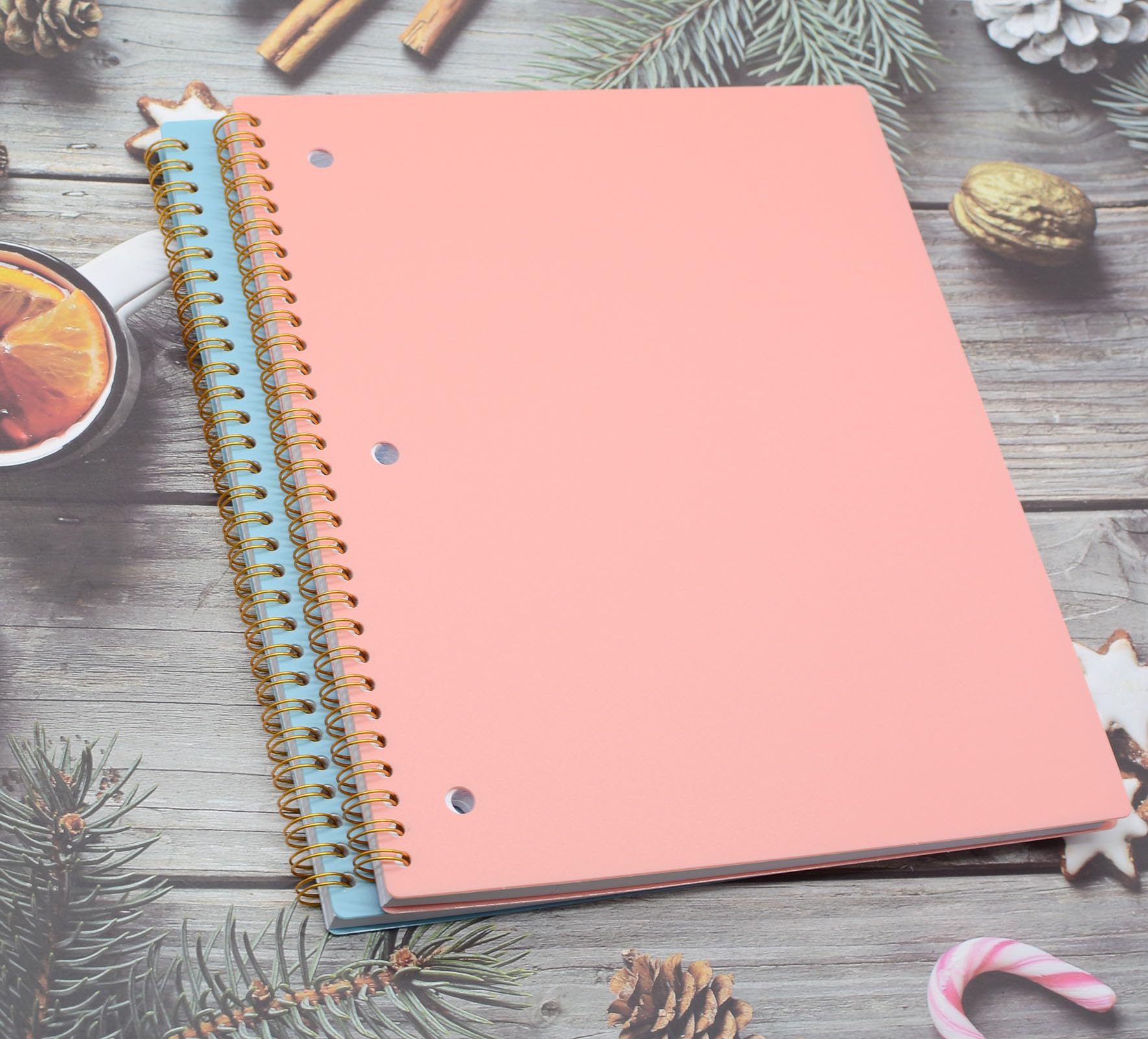 YIKANGHENG Tearable Loose-leaf Spiral Notebook, 2 Pcs 2 Color 3 Punch Design 10.5 Inch x 8.27 Inch Hard Plastic Cover 80 Sheets (160 Pages) 80 GSM for Study and Office Supplies (Blue and Pink)