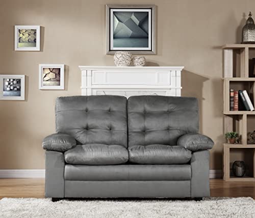 Urban Home Furniture Urban Home Loveseat Padded Arms, Grey Microfiber Love Seats
