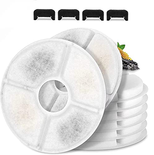 Cat Water Fountain Filters, 12 Pieces Set Pack of 8 Replacement Filter Fit for 81oz/2.4LCat Pet Fountain, 3 Filtration System with 4 Pre-Filter Sponges
