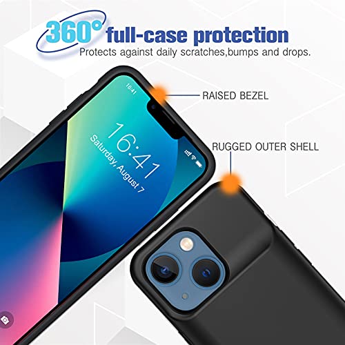 Battery Case for iPhone 13,7000mAh Ultra-Slim Portable Charger Case Rechargeable Battery Pack Charging Case Compatible with iPhone 13 (6.1 Inch)-Black