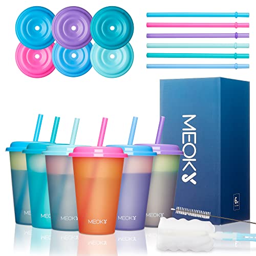 Meoky Color Changing Cups with Lids and Straws for Kids 12Pack 12oz Plastic Reusable Cold Drink Tumblers Summer Party Cups