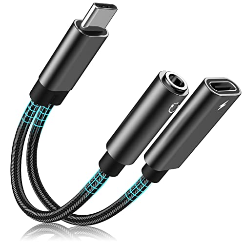 USB Type C to 3.5mm Headphone Jack Audio Adapter and Charger,2 in 1 USB C to Aux Audio Adapter with 60w PD3.0 Fast Charger,Compatible with Samsung Galaxy A53 A33 S23 S22 S21,Google Pixel 7