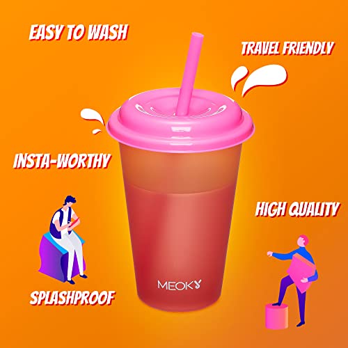 Meoky Color Changing Cups with Lids and Straws for Kids 12Pack 12oz Plastic Reusable Cold Drink Tumblers Summer Party Cups
