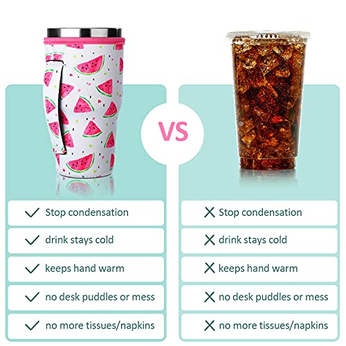 4 Pieces Iced Coffee Cup Sleeves Reusable Neoprene Insulated Sleeves Drink Sleeve Holder with Handle Cup Cover Holder for 30 oz Coffee Beverage Milk Water Cold Hot Drinks, Hawaiian Style