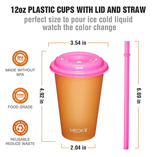 Meoky Color Changing Cups with Lids and Straws for Kids 12Pack 12oz Plastic Reusable Cold Drink Tumblers Summer Party Cups