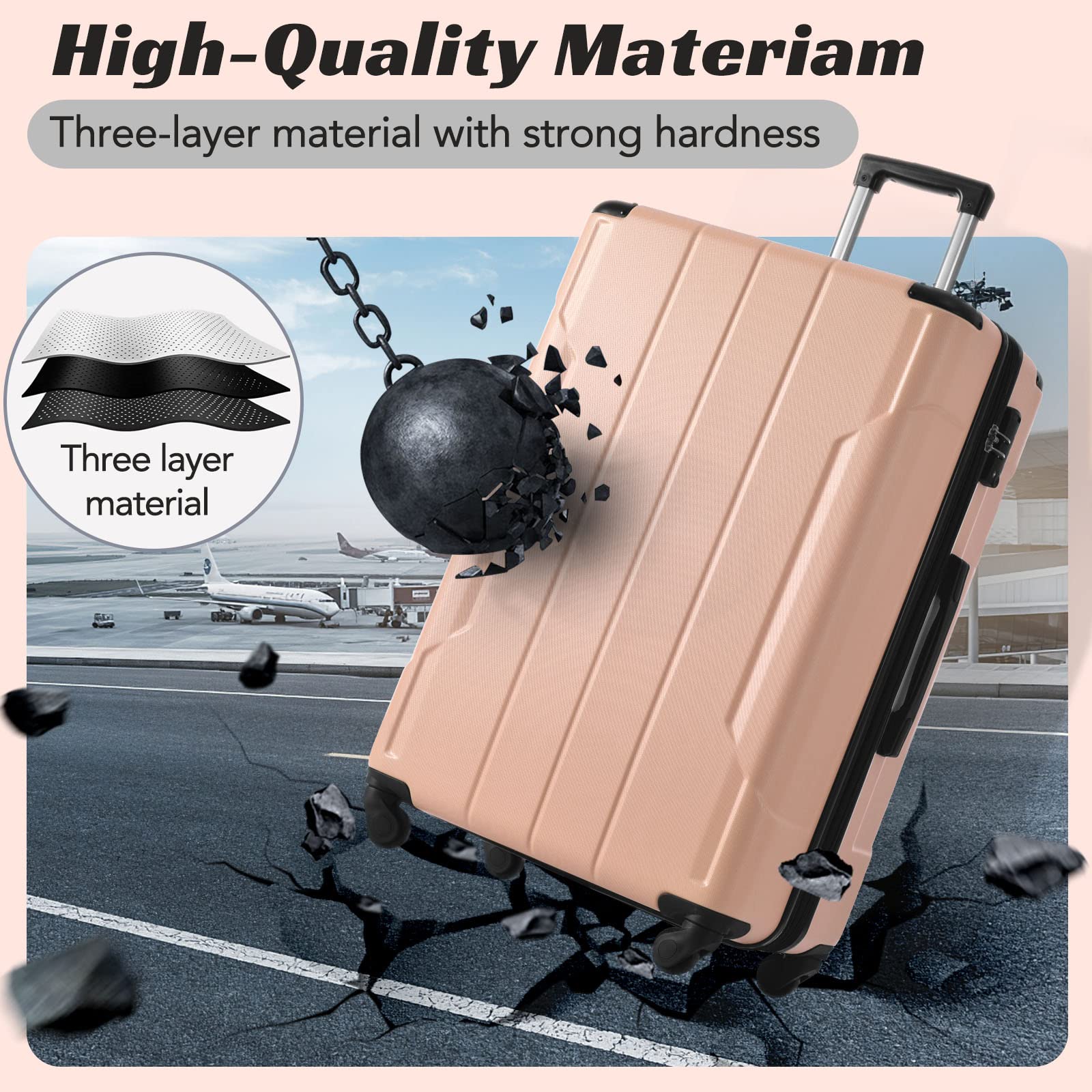 Merax Suitcases With Wheels Lightweight Carry-On Luggage, TSA Lock and Reinforced Corners, 24 Inch Checked-Medium Suitcases (Pink) …