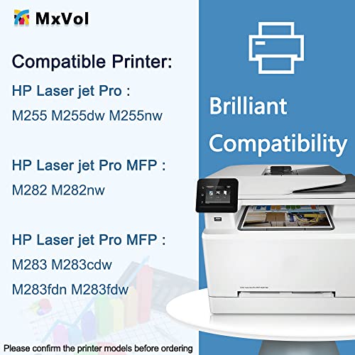 MxVol (206A NO Chip) Compatible Toner Cartridge Replacement for HP 206A 206X W2110A W2110X for HP Laserjet Pro MFP M283fdw M283cdw M255dw M282nw M283 M255 M282 Series Printer (KCMY, 4-Pack)