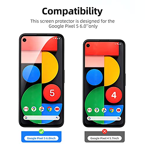 NEW'C Pack of 3, Glass Screen Protector for Google Pixel 5 5G, Anti-Scratch, Anti-Fingerprints, Bubble-Free, 9H Hardness, 0.33mm Ultra Transparent, Ultra Resistant Tempered Glass