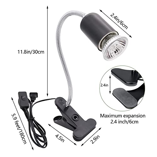 GoChes Reptile Aquarium Heating Lamp with Clamp and 360°Adjustable Holder, Dimmable Switch, Basking Heat Lamp for Reptile, Lizard, Turtle, Habitat, 2 UVA UVB Bulbs Included(E27,50W),CE Certified