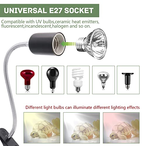 GoChes Reptile Aquarium Heating Lamp with Clamp and 360°Adjustable Holder, Dimmable Switch, Basking Heat Lamp for Reptile, Lizard, Turtle, Habitat, 2 UVA UVB Bulbs Included(E27,50W),CE Certified