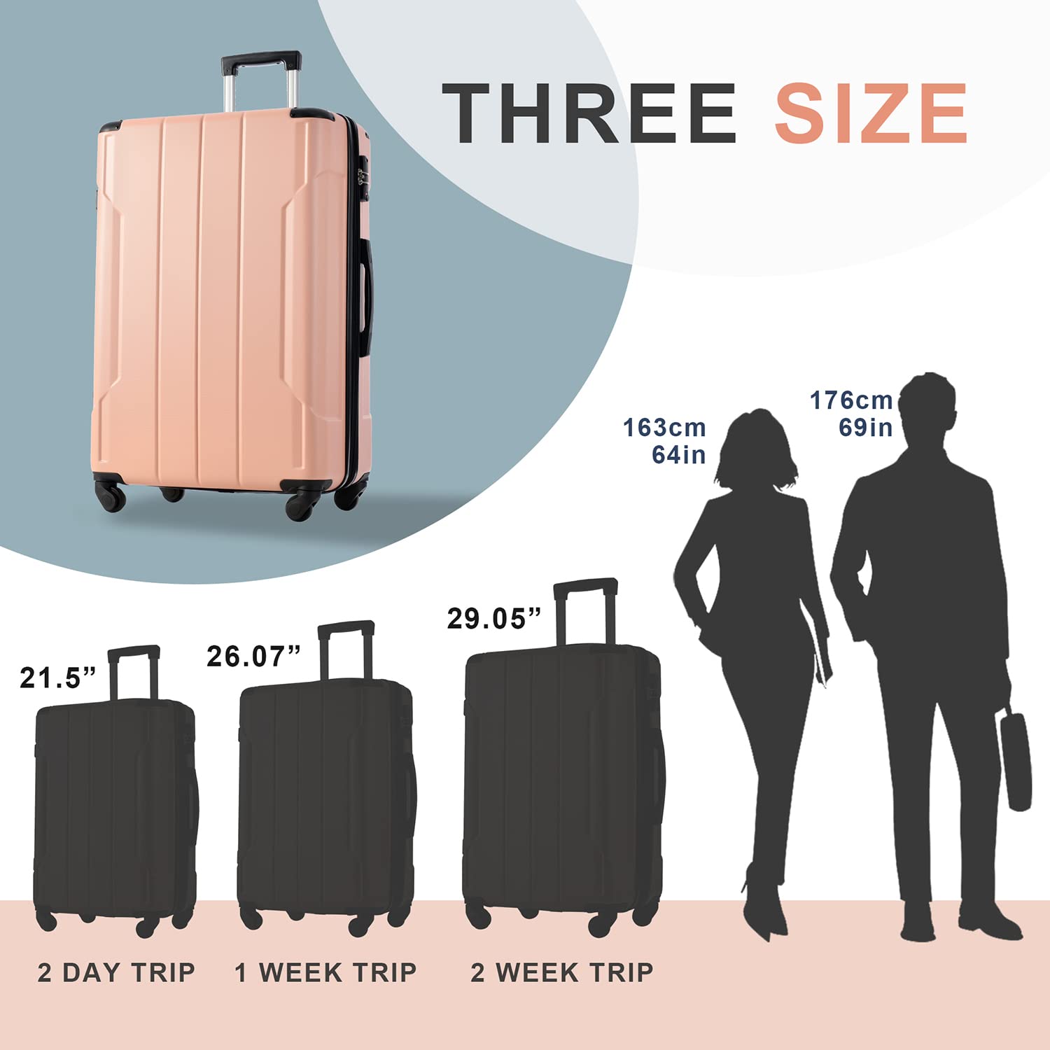 Merax Suitcases With Wheels Lightweight Carry-On Luggage, TSA Lock and Reinforced Corners, 24 Inch Checked-Medium Suitcases (Pink) …