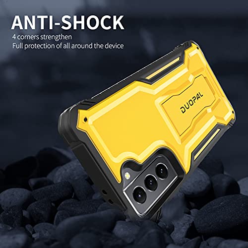 DUOPAL for Samsung Galaxy S21 5G Case [Not Plus or Ultra], Military Grade Protection Shockproof Case with Tempered Glass Screen Protector and Kickstand Compatible with Samsung S21 5G 6.2 Inch (Yellow)
