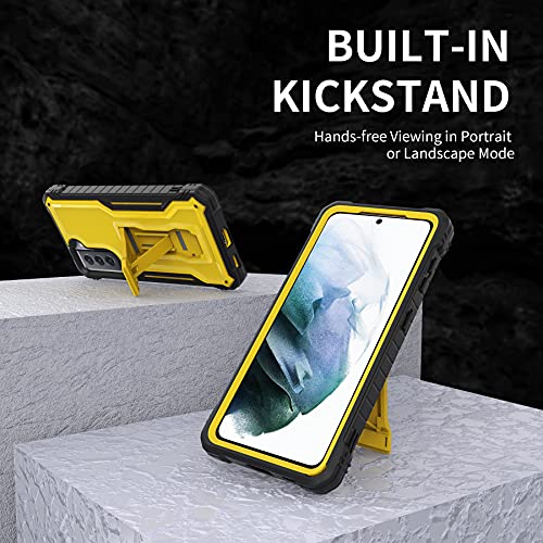 DUOPAL for Samsung Galaxy S21 5G Case [Not Plus or Ultra], Military Grade Protection Shockproof Case with Tempered Glass Screen Protector and Kickstand Compatible with Samsung S21 5G 6.2 Inch (Yellow)
