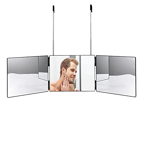 Kueysing,3 Way Mirror for Self Hair Cutting& Styling,The 360° Mirror,Adjustable Telescoping Hooks,Portable, Hands-Free