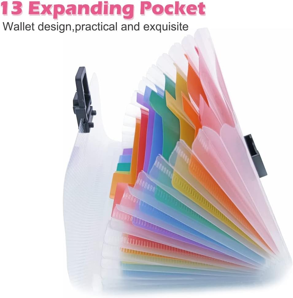 3 Pack Accordion File Organizer with 13 Pocket, Expandable Portable Folder, A6 Plastic Wallet for Cards, Coupons, Receipt, Tax Item, Vouchers, Busines