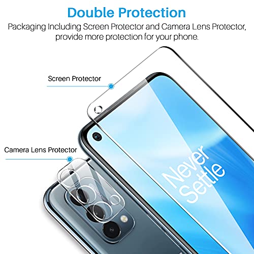 LK [4 Pack] 2 Pack Screen Protector for OnePlus Nord N200 5G + 2 Pack Camera Lens Protector, 9H Tempered Glass Screen Protector with Alignment Frame, Scratch-Resistant, Anti-Fingerprint, Smooth-Touch