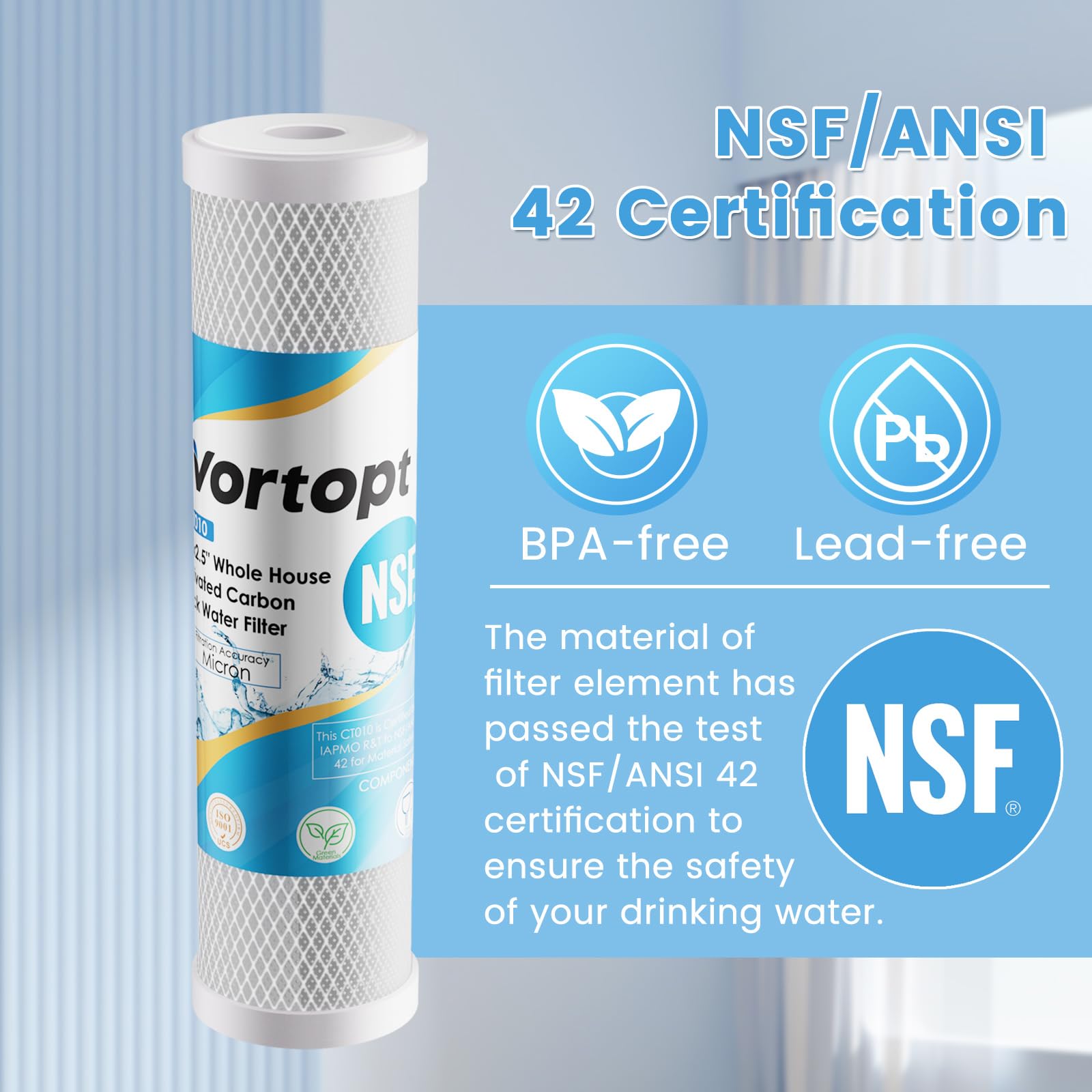 Vortopt 1 Micron 2.5" x 10" Whole House CTO Carbon Sediment Water Filter System-Replacement Cartridge for Any Standard RO Unit-Compatible with Dupont WFPFC8002, WFPFC9001,FXWTC,SCWH-5,4 Pack