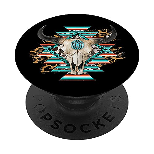 Western Serape Aztec Cow Skull Bull Skull Cowgirl Rodeo Girl PopSockets Swappable PopGrip