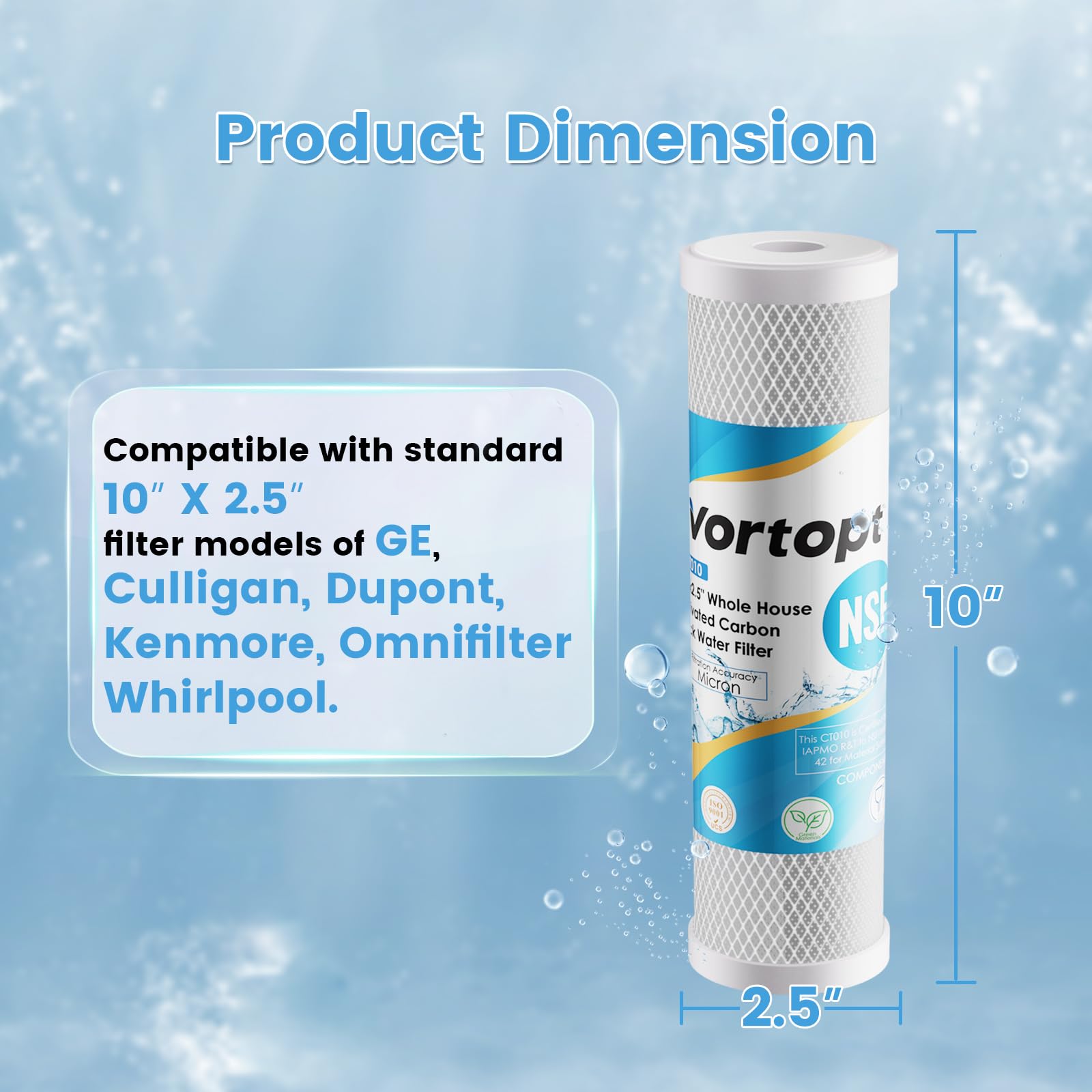Vortopt 1 Micron 2.5" x 10" Whole House CTO Carbon Sediment Water Filter System-Replacement Cartridge for Any Standard RO Unit-Compatible with Dupont WFPFC8002, WFPFC9001,FXWTC,SCWH-5,4 Pack