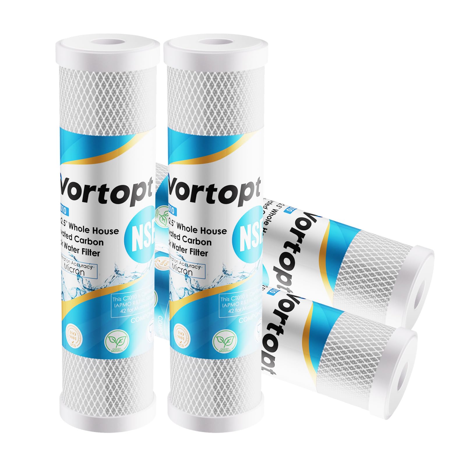 Vortopt 1 Micron 2.5" x 10" Whole House CTO Carbon Sediment Water Filter System-Replacement Cartridge for Any Standard RO Unit-Compatible with Dupont WFPFC8002, WFPFC9001,FXWTC,SCWH-5,4 Pack
