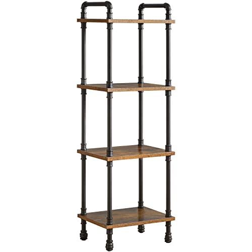IBUYKE Industrial Pipe Ladder Shelf,4-Tier Vintage Style Book Shelf,Free Standing Units,Display Rack and Storage Organizer for Living Room,Bedroom,Kitchen,Rustic Brown UTMJ404H