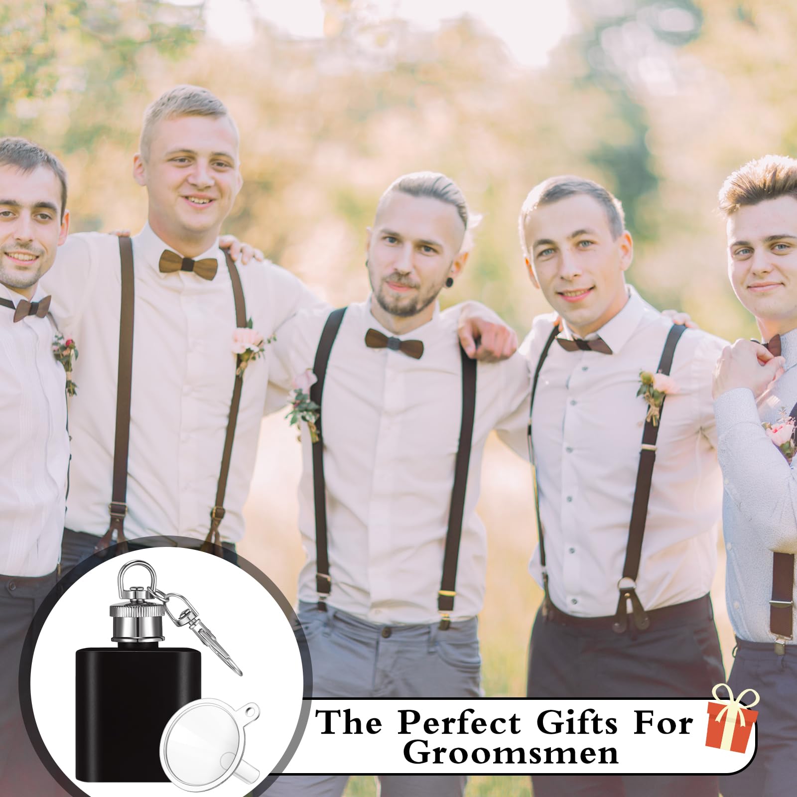 Bokon 10 Pcs Mini Keychain Flask Bulk 1oz Stainless Steel Hip Jar Pocket Hidden Flask for Liquor Men Women Groomsmen Gifts with 10 Plastic Funnels(Black)