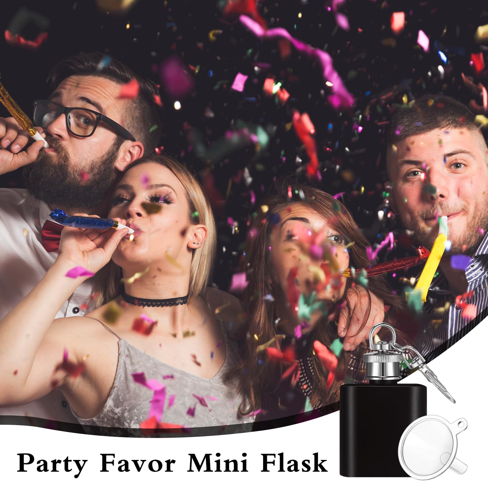 Bokon 10 Pcs Mini Keychain Flask Bulk 1oz Stainless Steel Hip Jar Pocket Hidden Flask for Liquor Men Women Groomsmen Gifts with 10 Plastic Funnels(Black)