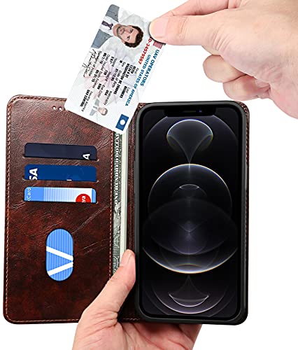 SINIANL Compatible with iPhone 13 Pro Max Leather Case, iPhone 13 Pro Max Wallet Folio Case with Magnetic Closure Kickstand Card Slots Flip Book Cover for iPhone 13 Pro Max 6.7 inch 2021 Brown