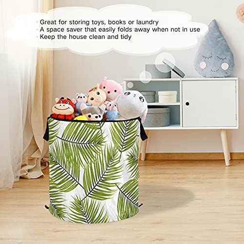 Summer Palm Leaves Pop Up Laundry Hamper with Lid Foldable Storage Basket Collapsible Laundry Bag for Camping Hotel Dormitory
