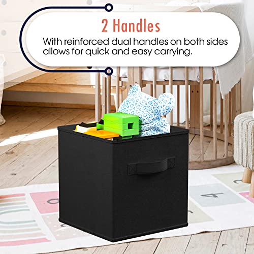 Ornavo Home Foldable Collapsible Storage Box Bins Shelf Basket Cube Organizer with Dual Handles - Set of 6-13 x 13 x 13 - Black