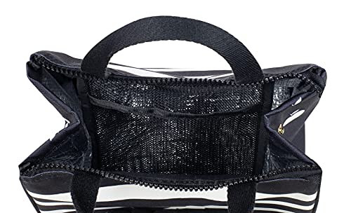 Kate Spade New York Cute Lunch Bag for Women, Large Capacity Lunch Tote, Adult Lunch Box with Silver Thermal Insulated Interior Lining and Storage Pocket Sarah Stripe (Black/White)
