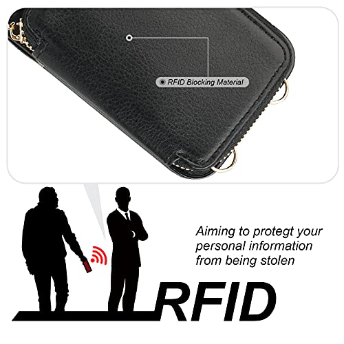 Bocasal RFID Blocking Wallet Case for iPhone 11, Adjustable Crossbody Zipper Purse Case Card Holder with Kickstand Detachable Wrist Strap, PU Leather Flip Folio Case 6.1 Inch (Black)
