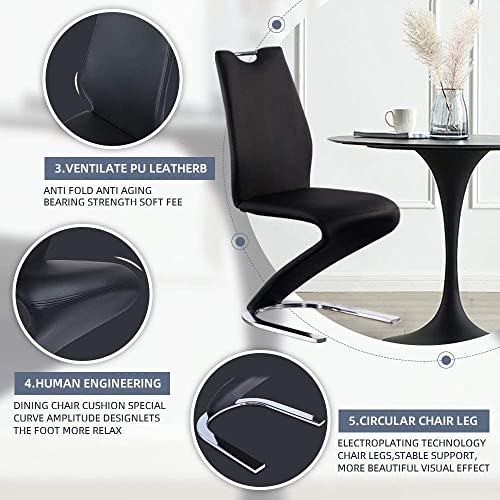 Zerifevni Modern Dining Chairs Set of 2, PU Leather Comfy Upholstered Seat with Steel Legs, Dining Room/Living Room/Desk Room Original Chair (Black)