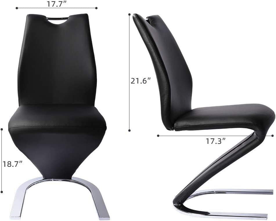 Zerifevni Modern Dining Chairs Set of 2, PU Leather Comfy Upholstered Seat with Steel Legs, Dining Room/Living Room/Desk Room Original Chair (Black)