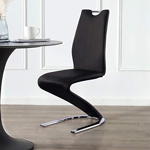 Zerifevni Modern Dining Chairs Set of 2, PU Leather Comfy Upholstered Seat with Steel Legs, Dining Room/Living Room/Desk Room Original Chair (Black)