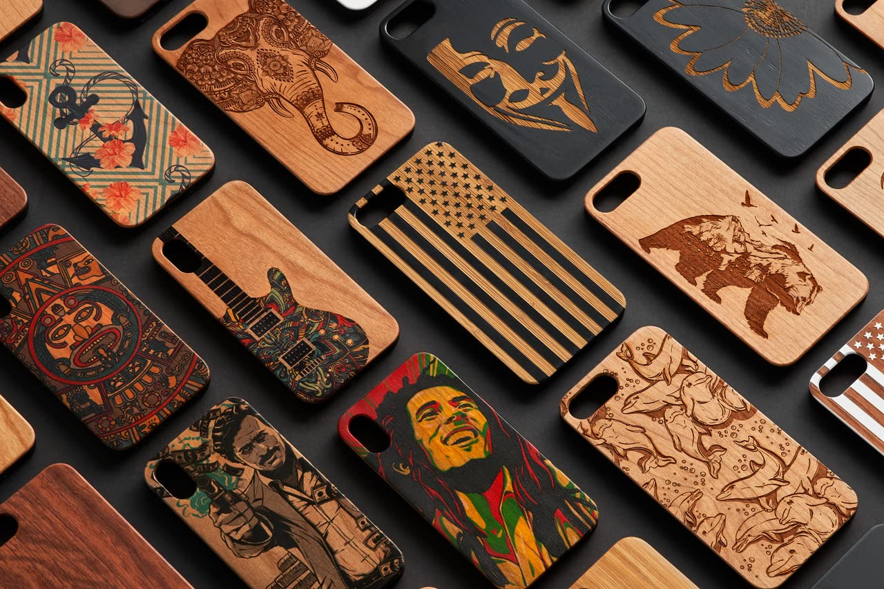 Personalized Wood Phone Case for Samsung Series + FREE Tempered Glass, Engraved, and UV Printed Case for Samsung 23/22/21 series Phone Case with Free Screen Protector (Bee Honeycomb)