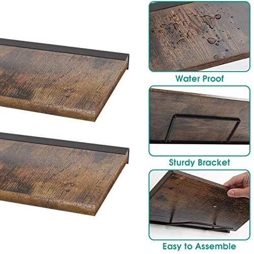 DELFOY Rustic Wood 16 Inch Floating Shelves- Set of 2 Farmhouse Home Decor Wall Mounted Hanging Ledge Shelf for Living Room, Bedroom, Kitchen Bathroom