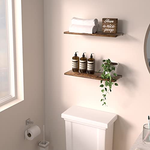 DELFOY Rustic Wood 16 Inch Floating Shelves- Set of 2 Farmhouse Home Decor Wall Mounted Hanging Ledge Shelf for Living Room, Bedroom, Kitchen Bathroom