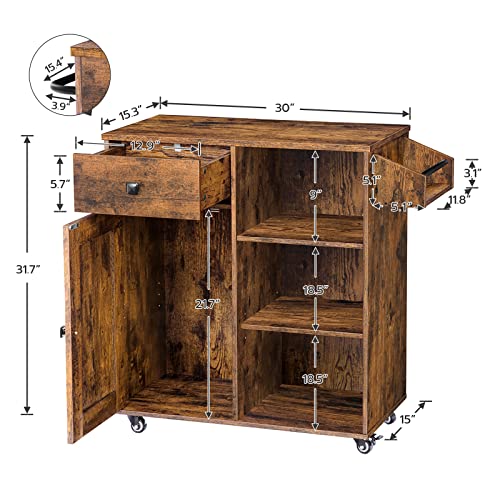 HOOBRO Kitchen Island, Kitchen Storage Cabinet with Drawer, Kitchen Cart with Spice Rack and Towel Rack, Saving Space, Easy Assembly, for Kitchen, Living Room, Rustic Brown BF12ZD01