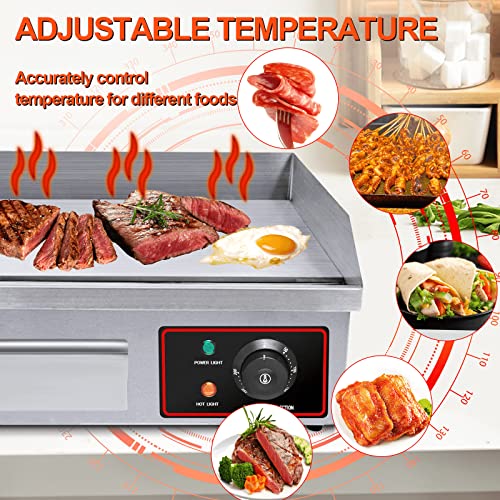 PROMOTOR 14" Electric Countertop Griddle Grill Stainless Steel Commercial Restaurant Teppanyaki Grill Adjustable Temp Control 1500W Non-Stick