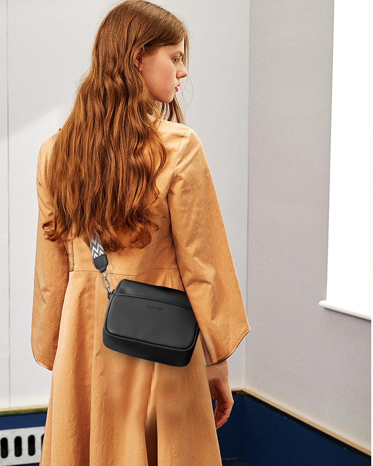 Gximdz es Small Crossbody Bags for Women Trendy Vegan Leather Crossbody Purses Shoulder Bag with Adjustable Wide Guitar Strap (Black)