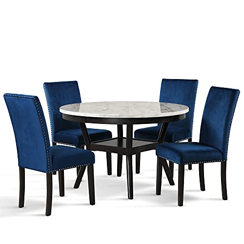 New Classic FURNITURE Celeste Faux Marble Round Dining Table, 48-Inch, Espresso