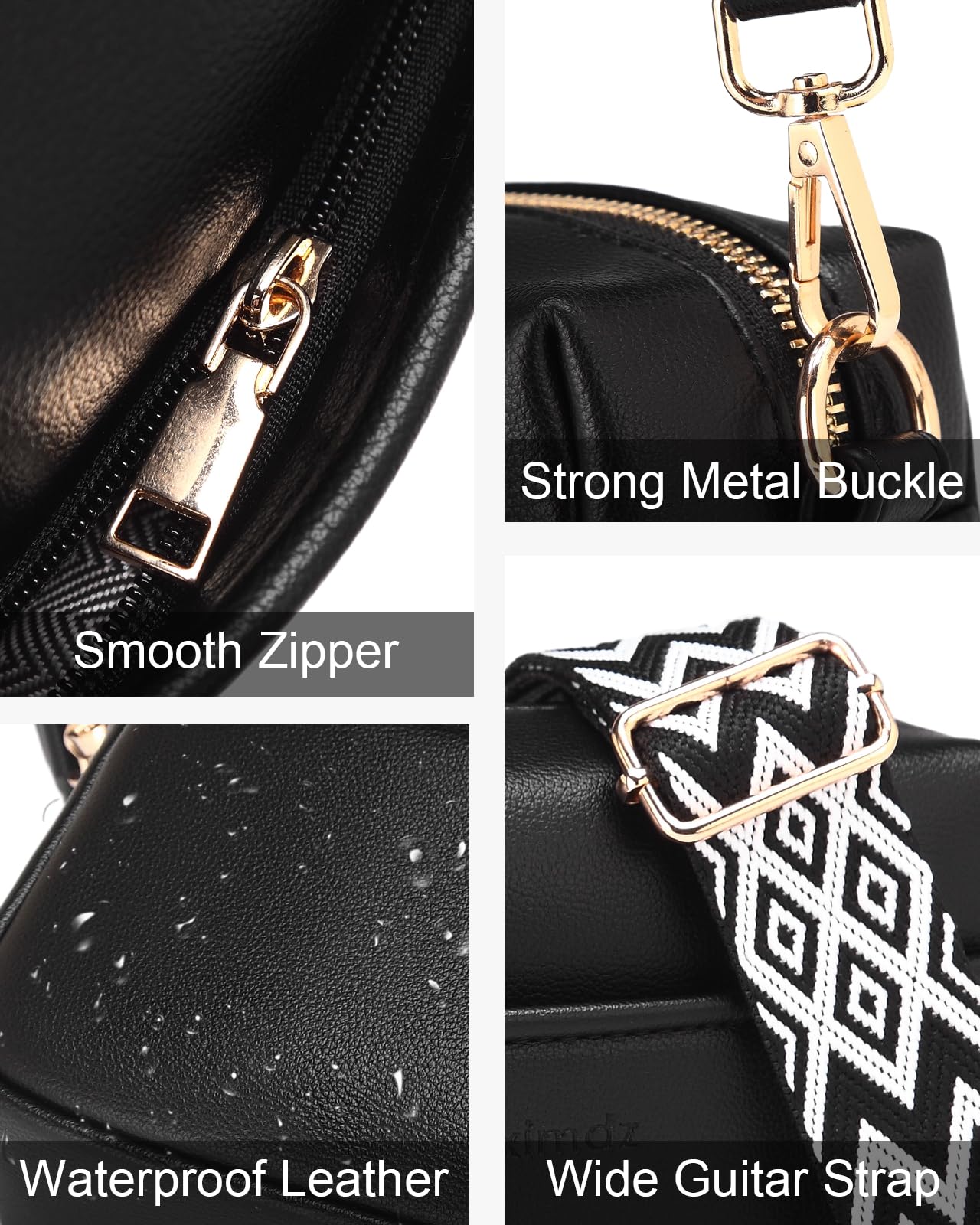 Gximdz es Small Crossbody Bags for Women Trendy Vegan Leather Crossbody Purses Shoulder Bag with Adjustable Wide Guitar Strap (Black)