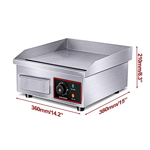 PROMOTOR 14" Electric Countertop Griddle Grill Stainless Steel Commercial Restaurant Teppanyaki Grill Adjustable Temp Control 1500W Non-Stick